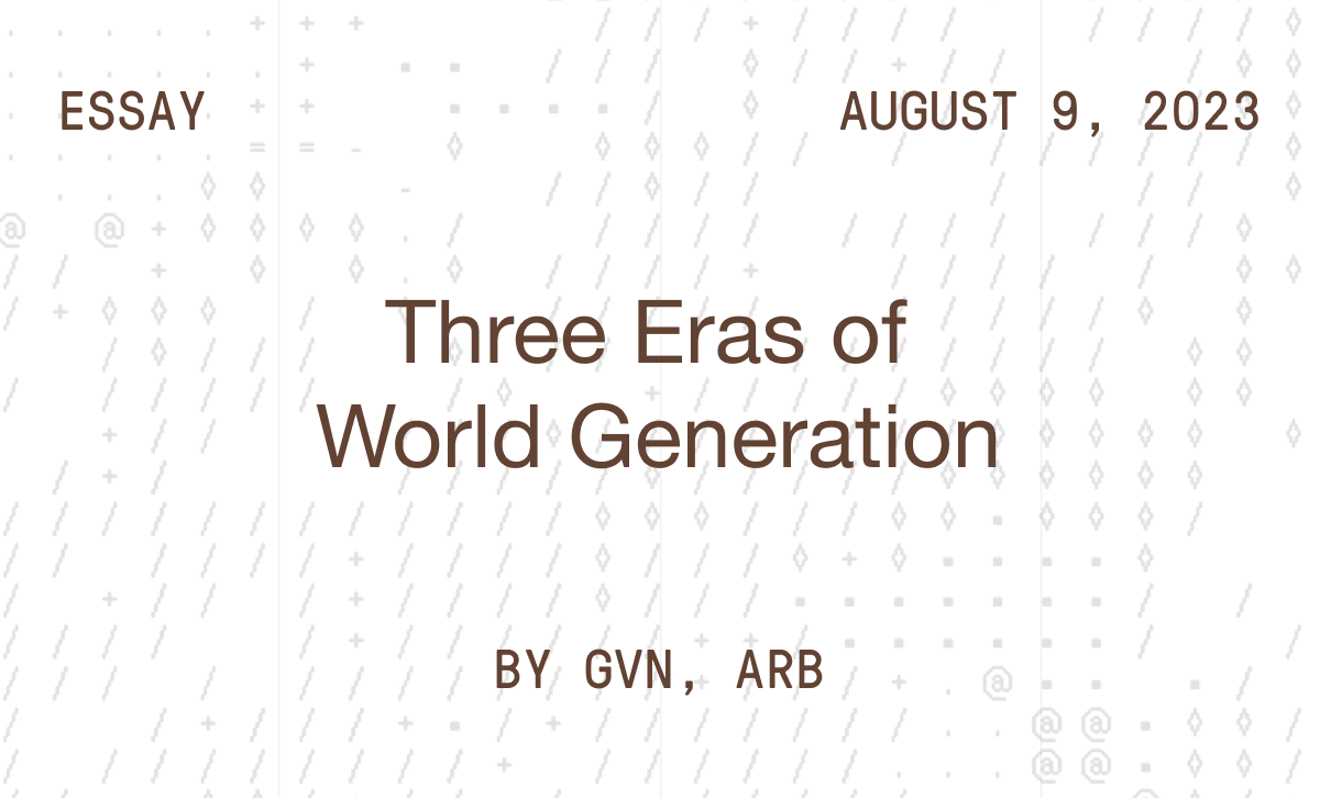 Three Eras of World Generation: Worldbuilding, Worlding, World-Weaving